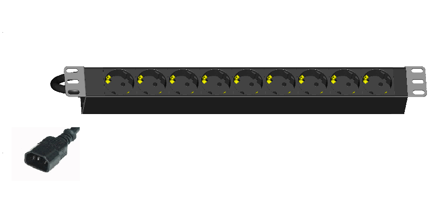 9xSchuko med C14 intag för 19" rack - Direktronik AB